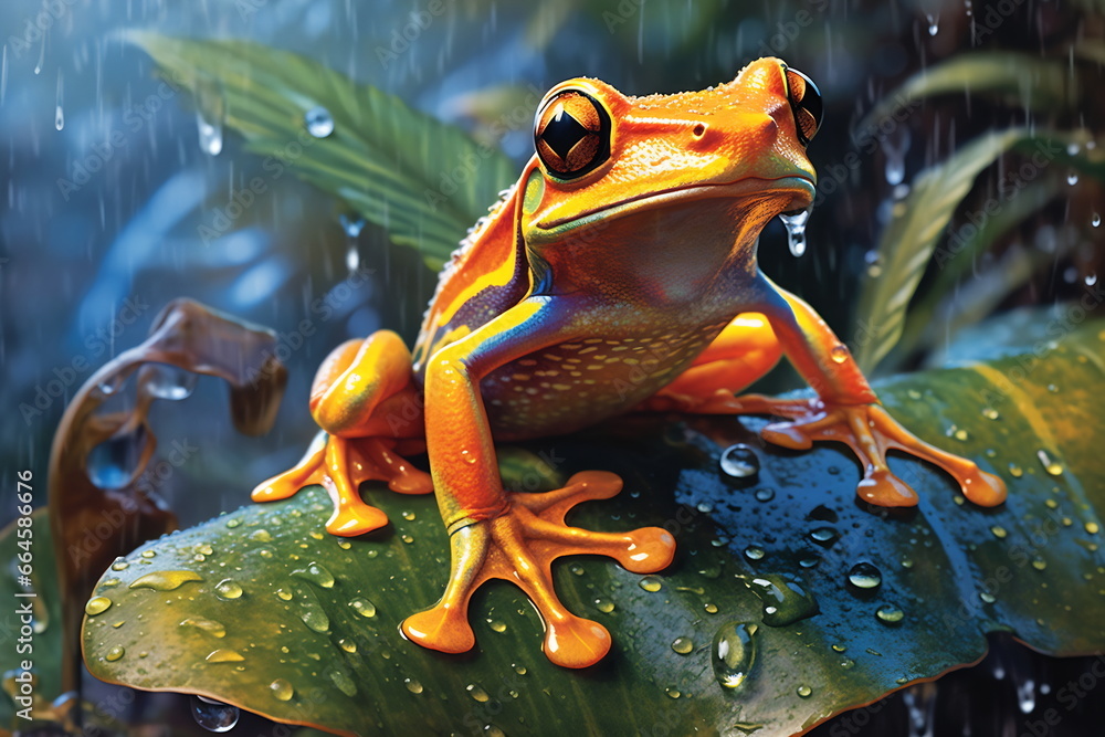 Poison vivid color frog. Poisonous animal of tropical rainforest. Pet ...
