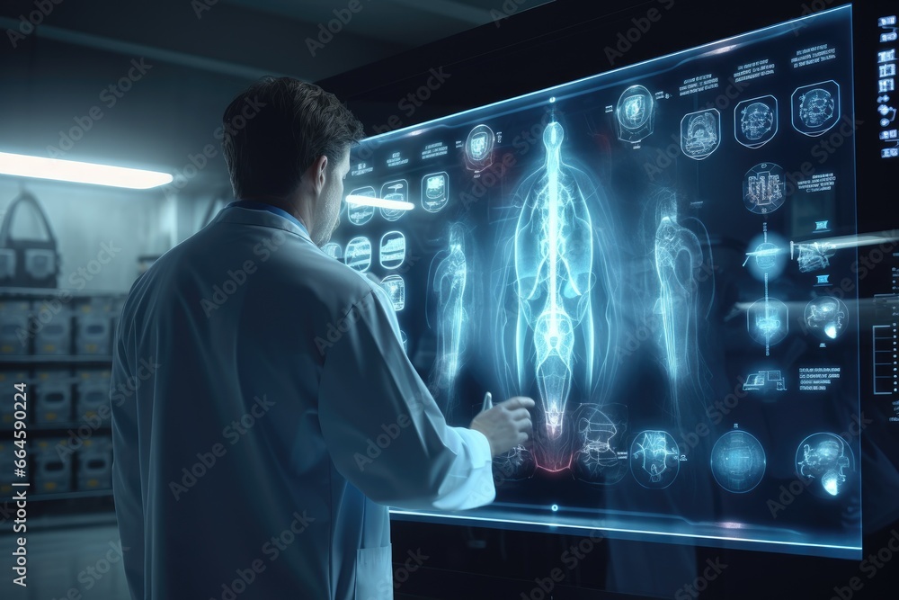 Futuristic Medical Examination: Scientist Analyzing Holographic Human ...