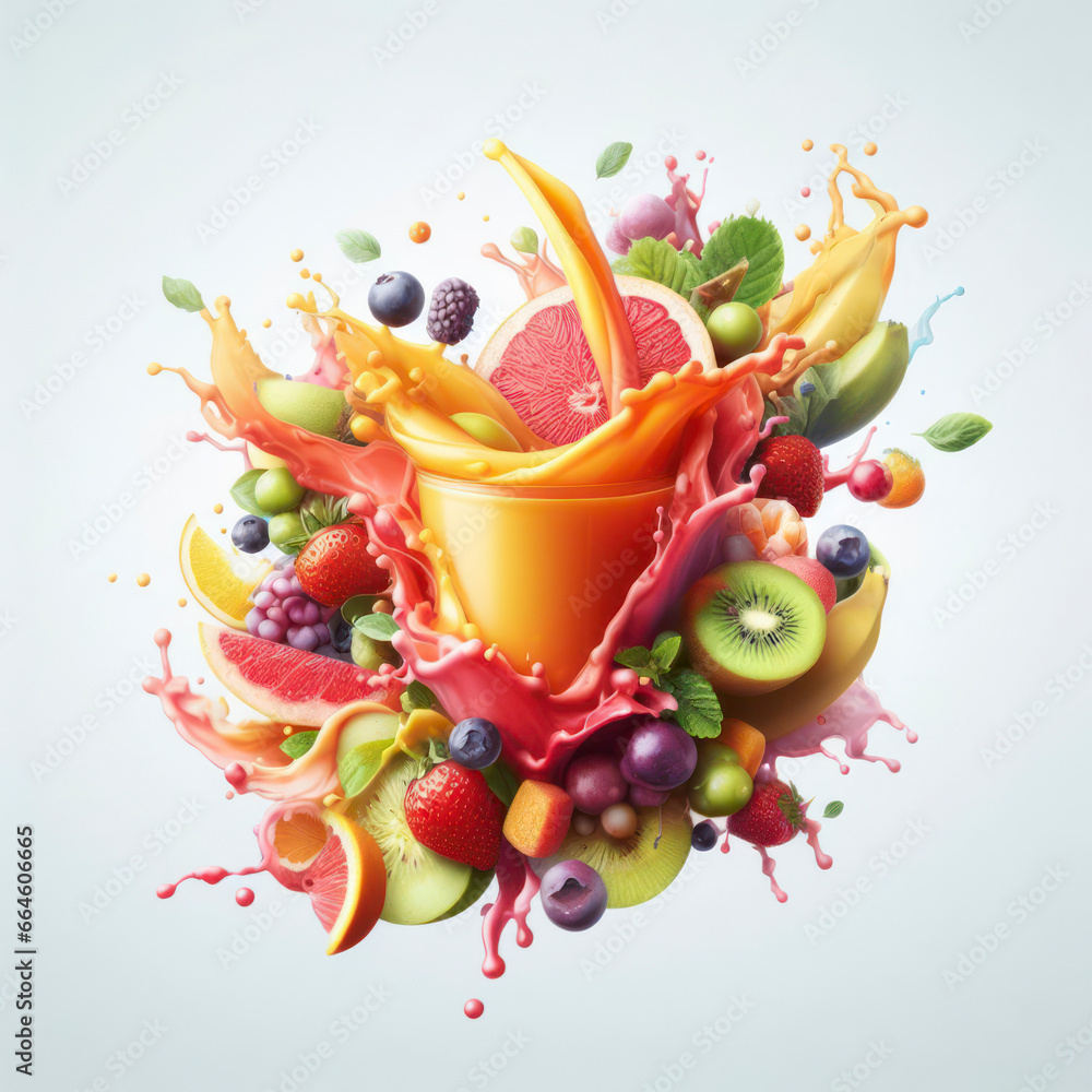 multifruit juice splash isolated on white background. ai generative ...