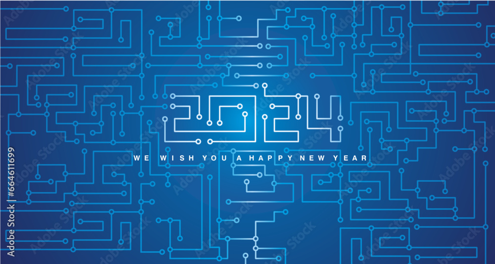 Circuit Board 2024. Happy New Year 2024 eve. Technology CPU ...