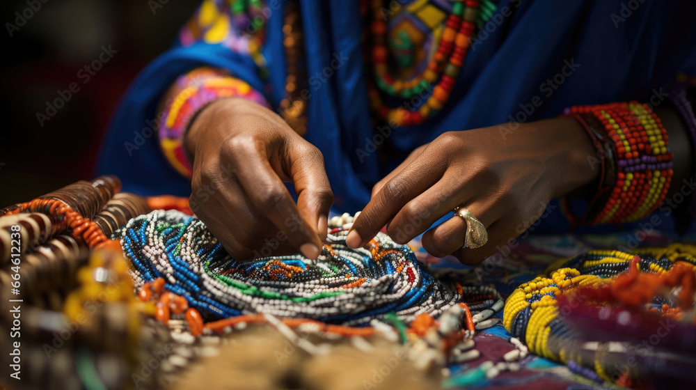Creating Cultural Crown: Masterful Nigerian Beadworker Stock Photo ...