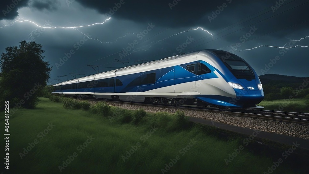fast moving train _A high-speed train that is surrounded by lightning ...