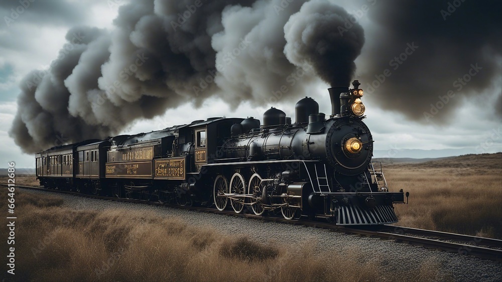 steam train in the plains, An old magic-enchanted steam locomotive ...