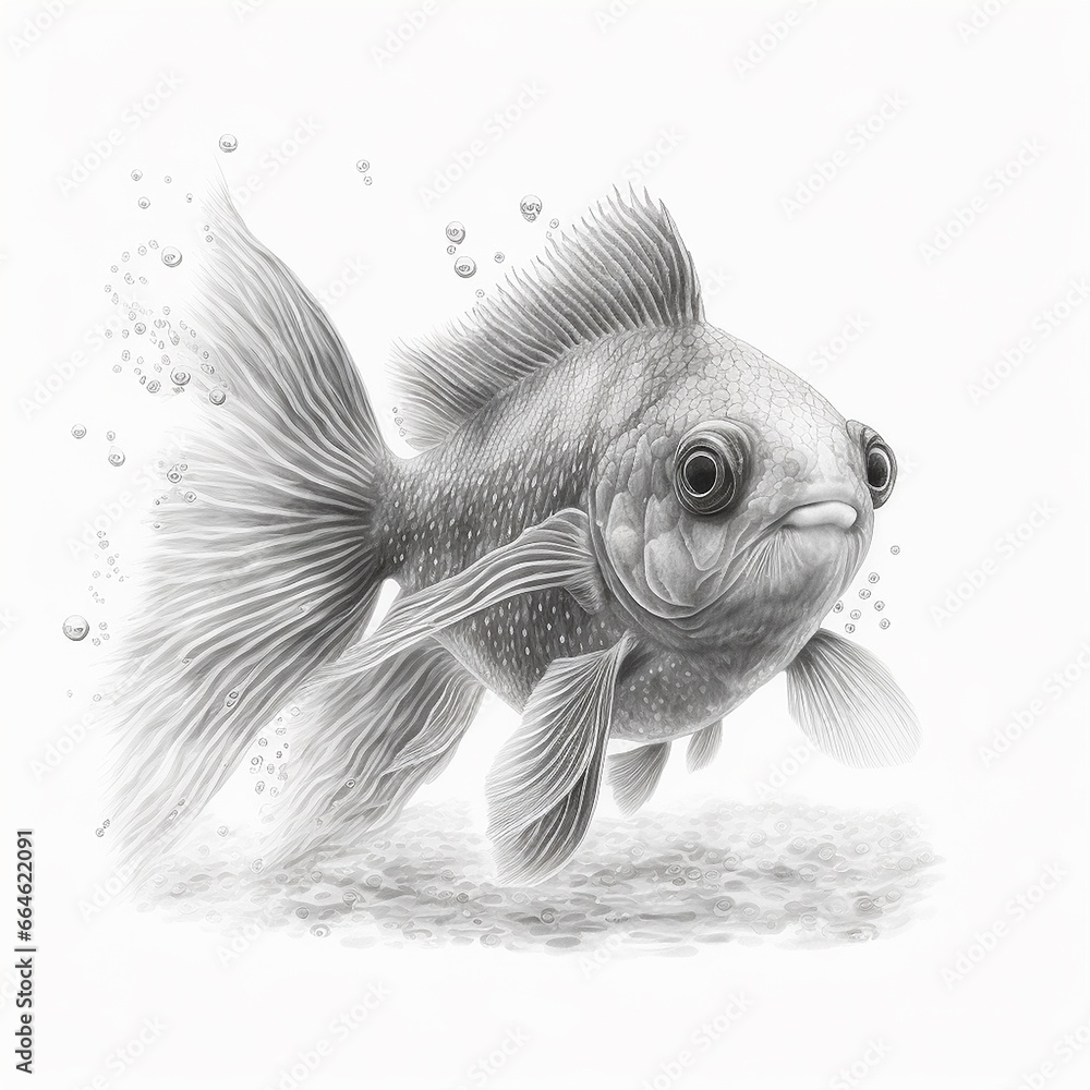 Pencil sketch cute art aquarium fish drawing AI Generated Stock ...