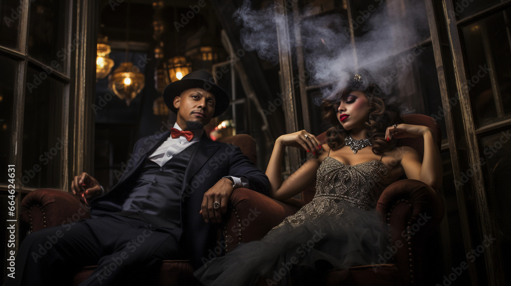 Underground Speakeasy: 1920s aesthetic, smoky atmosphere, jazz ...