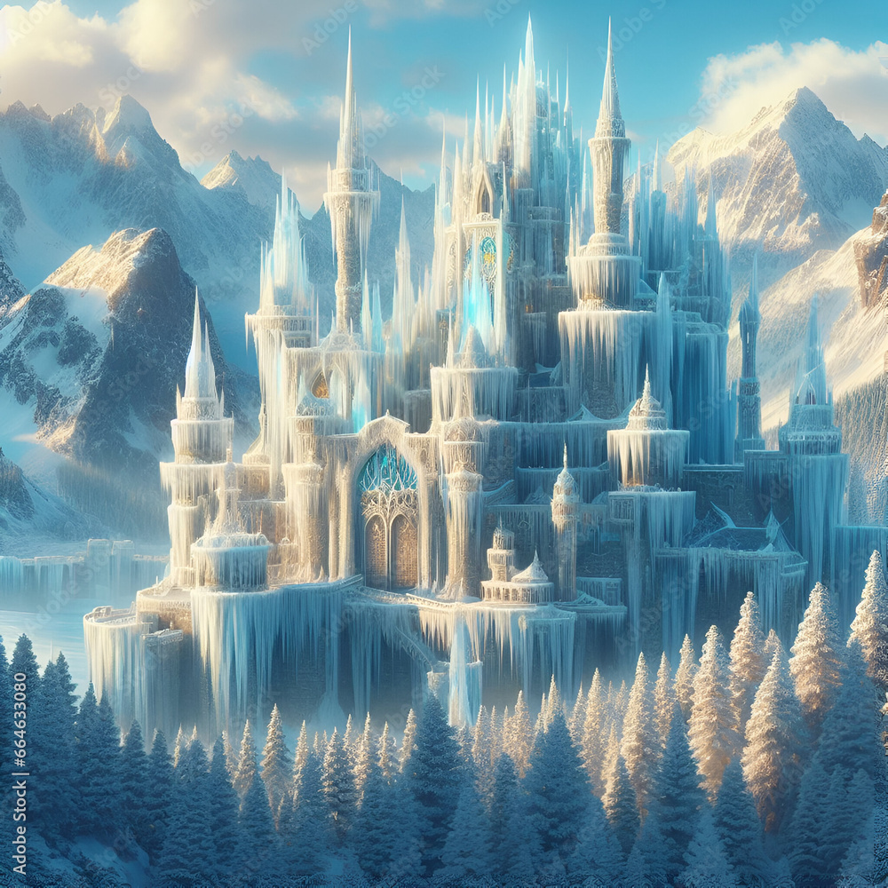 Fairy Tale Romantic Magic Necromancer Crystal Ice Castle with High ...