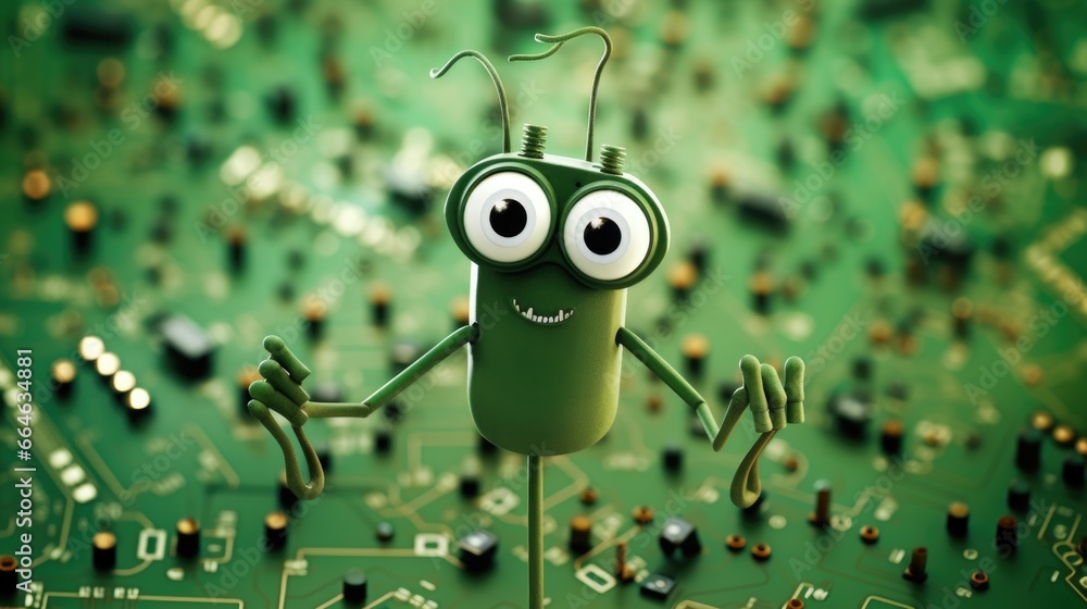 Macro closeup of a quirky computer hardware virus, nasty data ...