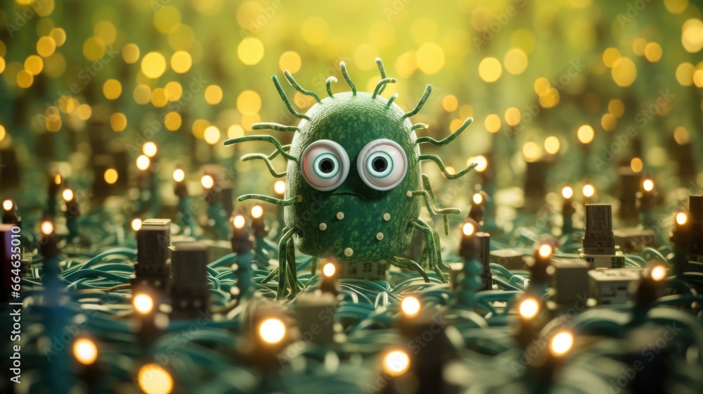 Macro closeup of a quirky computer hardware virus, nasty data ...