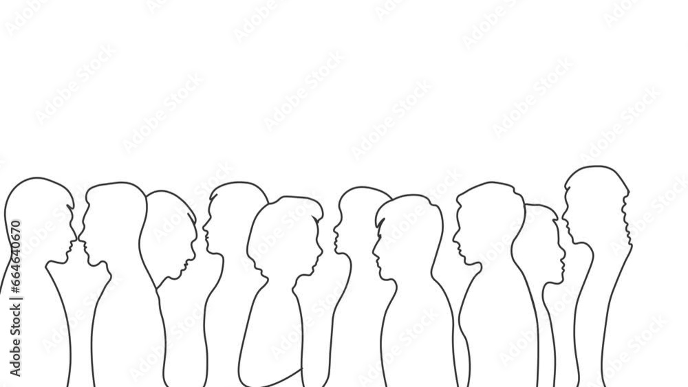 Single Line Connect People with Male and Female Silhouette. Group of ...
