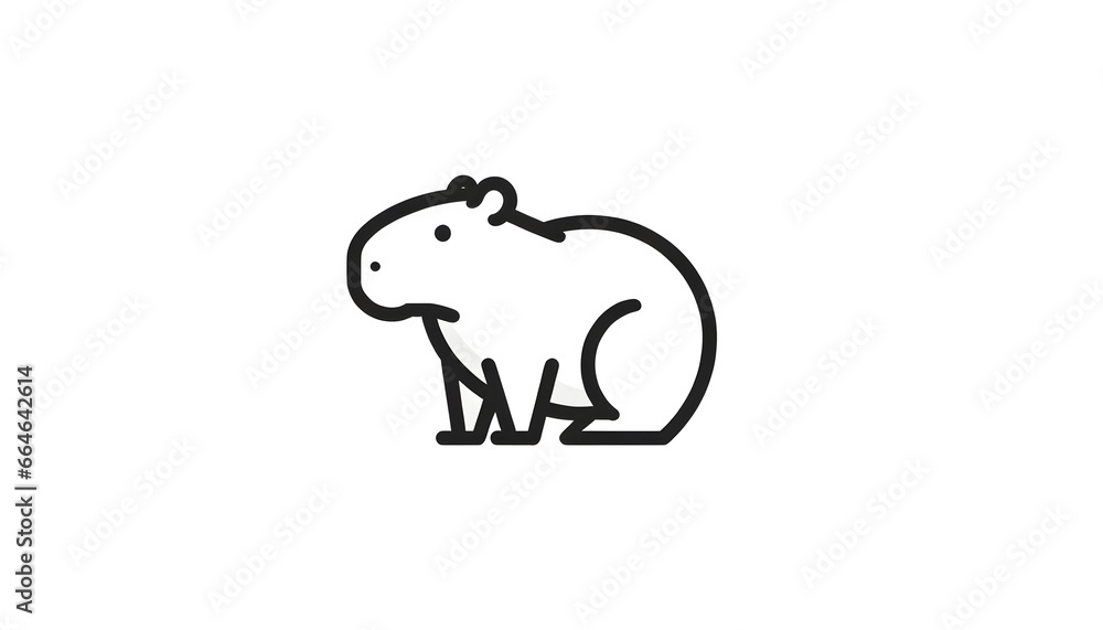 Capybara Silhouette on White Background. Line art black and white ...