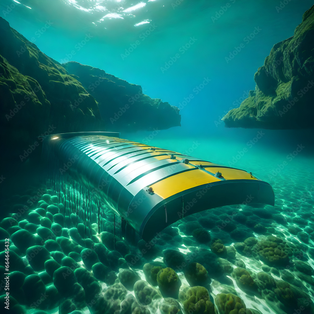 Tidal Energy Marvel: A coastal scene featuring tidal turbines beneath ...