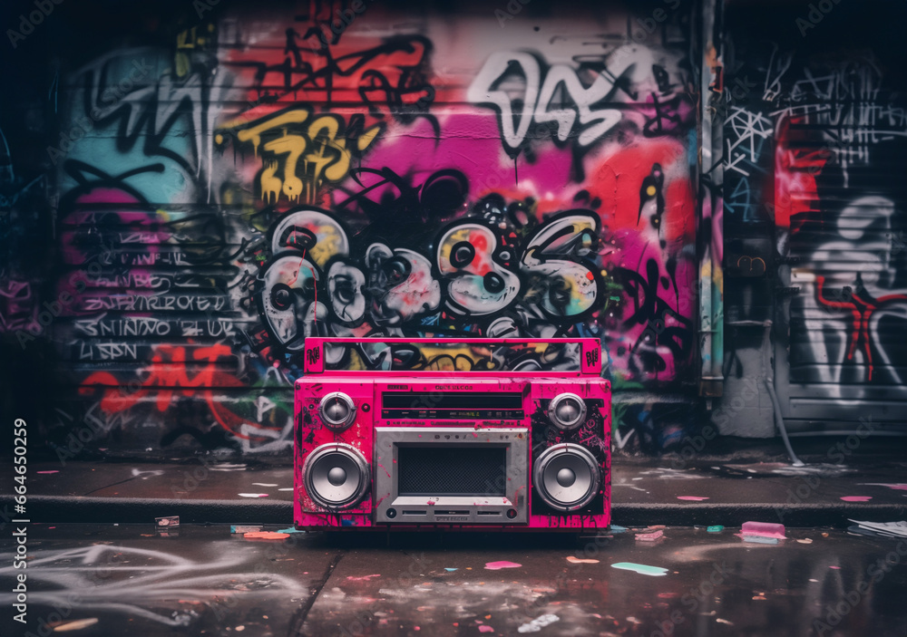 Retro old design ghetto blaster boombox radio cassette tape recorder ...