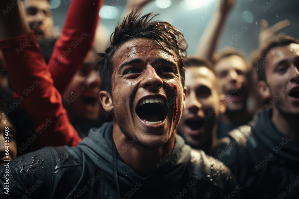 A football team celebrating a victory but also taking time to recognize ...