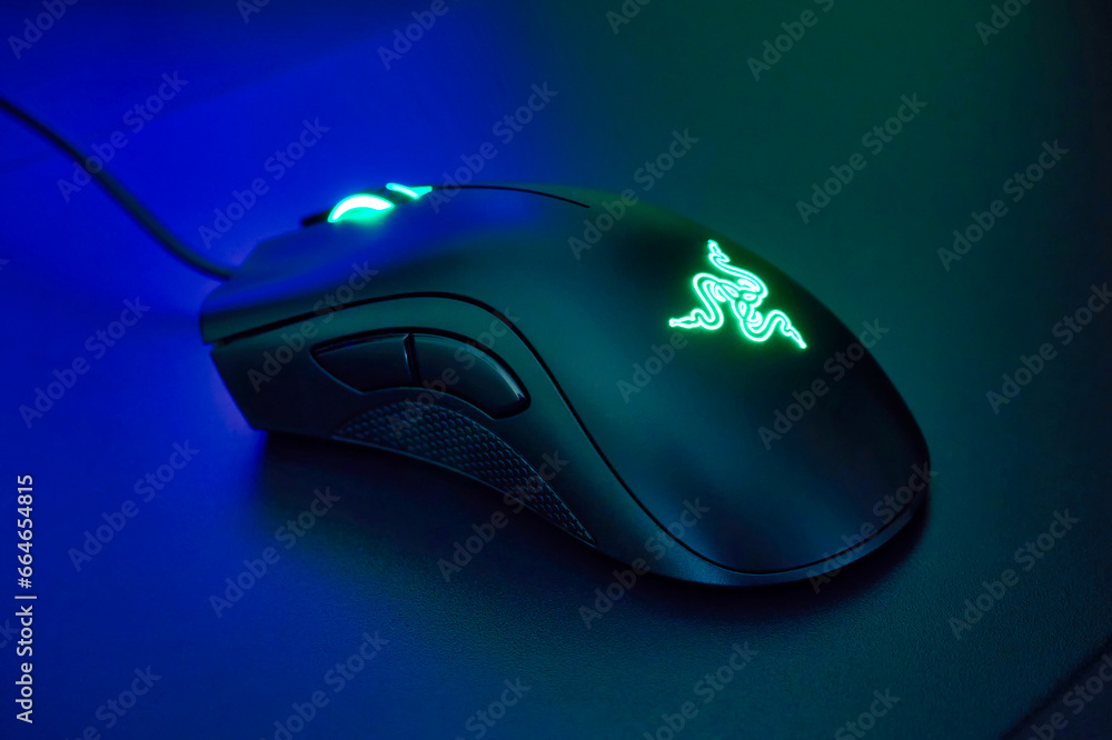 Ryazan, Russia - October 19, 2023: Razer Deathadder gaming mouse with ...