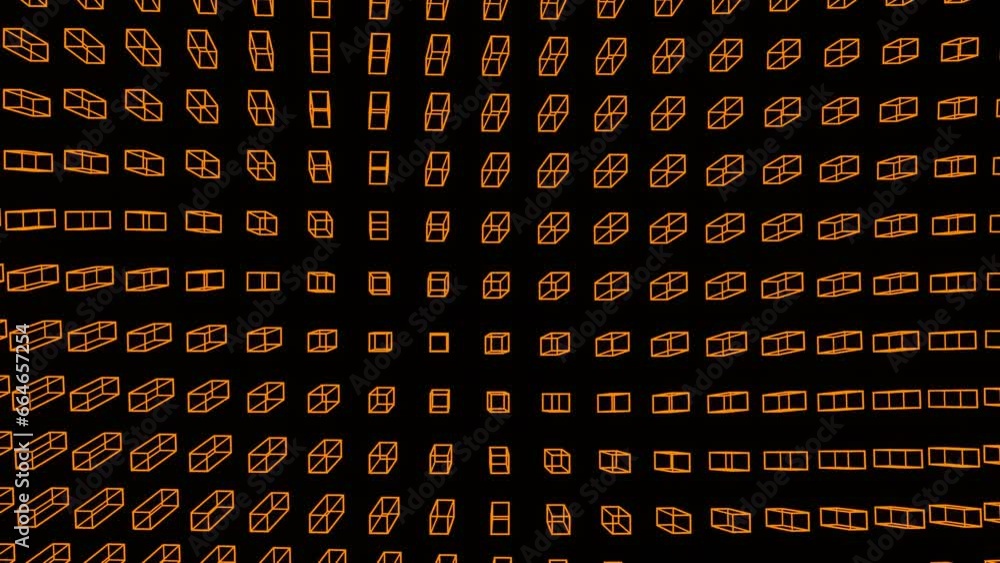 Abstract background of orange rotating rectangles. vj loop blocks ...