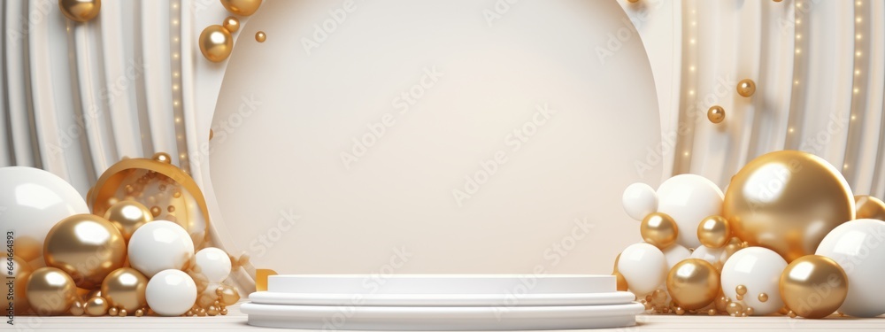 Podium birthday balloon gift gold background product festive golden ...