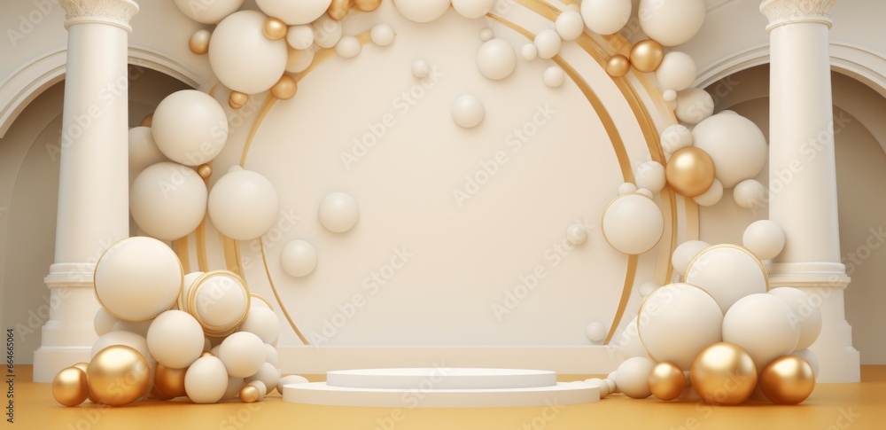 Podium birthday balloon gift gold background product festive golden ...