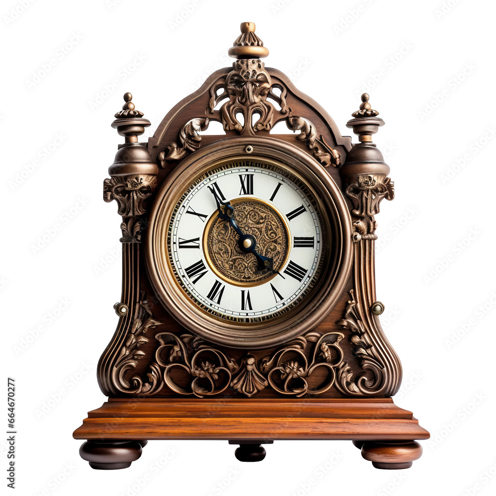 Antique vintage sitting wooden clock isolated on transparent background ...