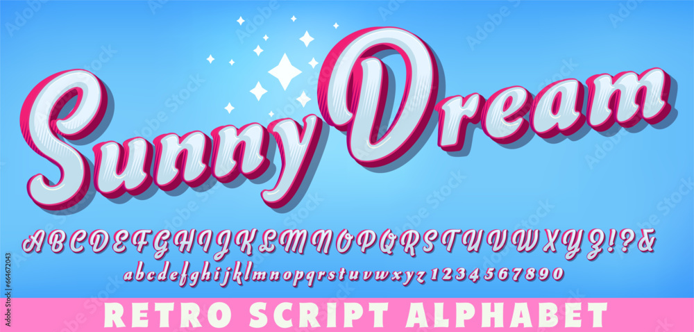 Sunny Dream is a stylized script or cursive font in pink and baby blue ...