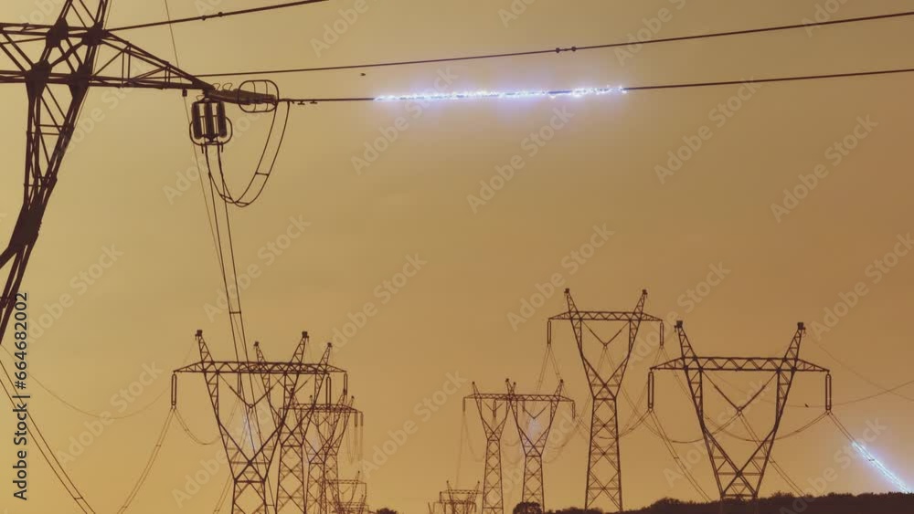 Visualization of energy travelling industrial power tower high voltage ...