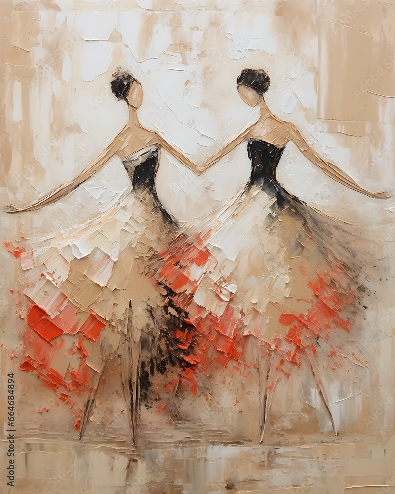 Abstract Ballet Girls Oil Painting On Canvas - Ballerina Dress Dancer ...