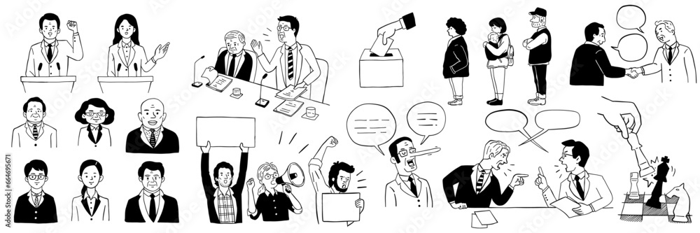 Cute vector illustration doodle character of politics concept ...