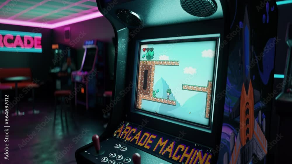 Jumping And Collecting Points In Old School Video Game On Arcade ...