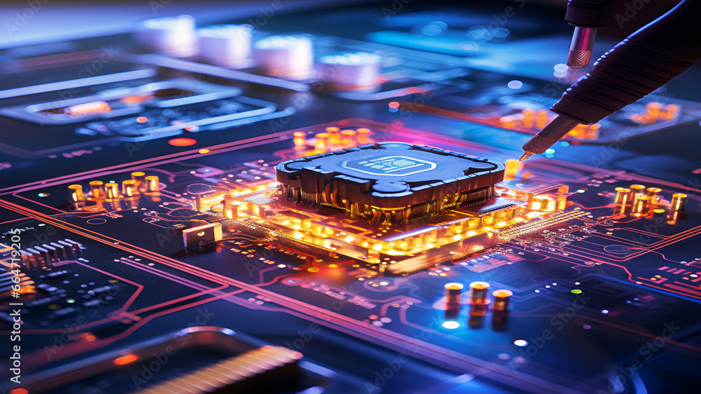 A scene of a high-tech Al chip being developed in a laboratory. by ...