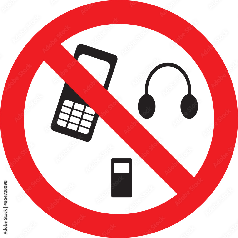 prohibido, no celular, audífonos, dispositivos electrónicos, atención ...