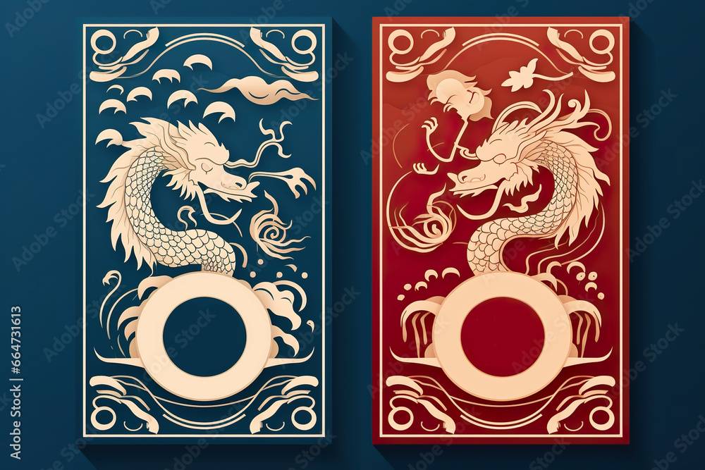 Pair of New Year red envelope designs for the Chinese Lunar Year of the ...