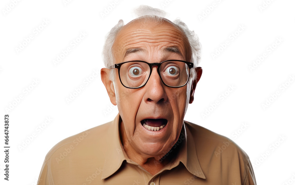 Old Man in Brown Cloths Shocked Mood Realistic Portrait on White or PNG ...
