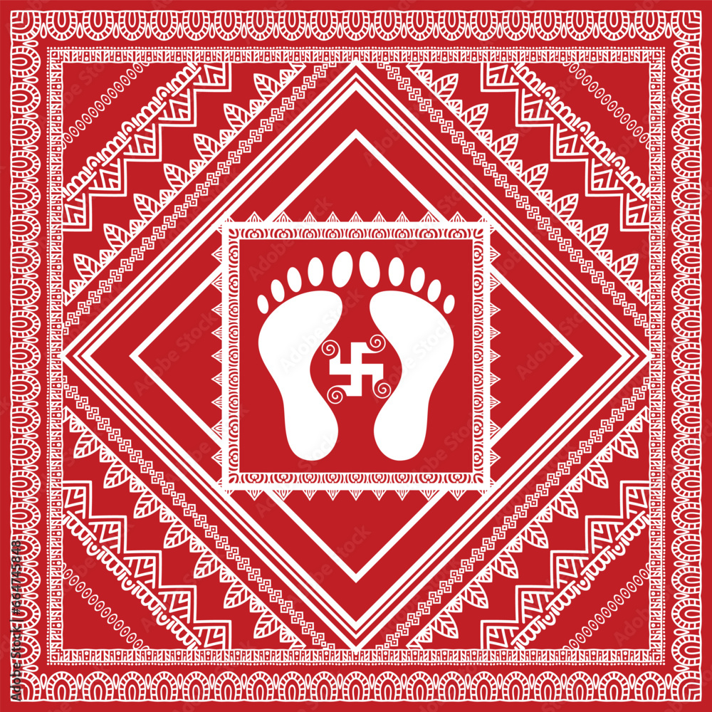 Aipan art traditional folk art, Maa laxmi footprint graphic with ...