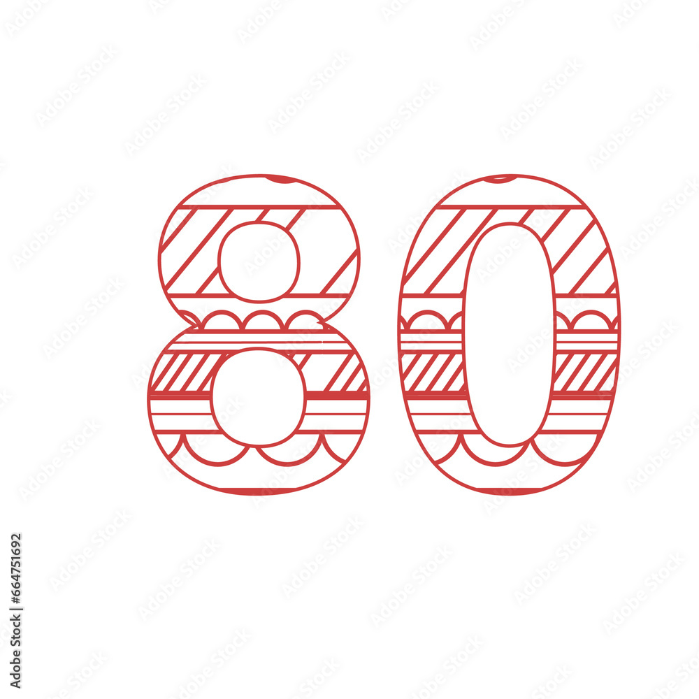 Digital png illustration of red 80 number with pattern on transparent ...