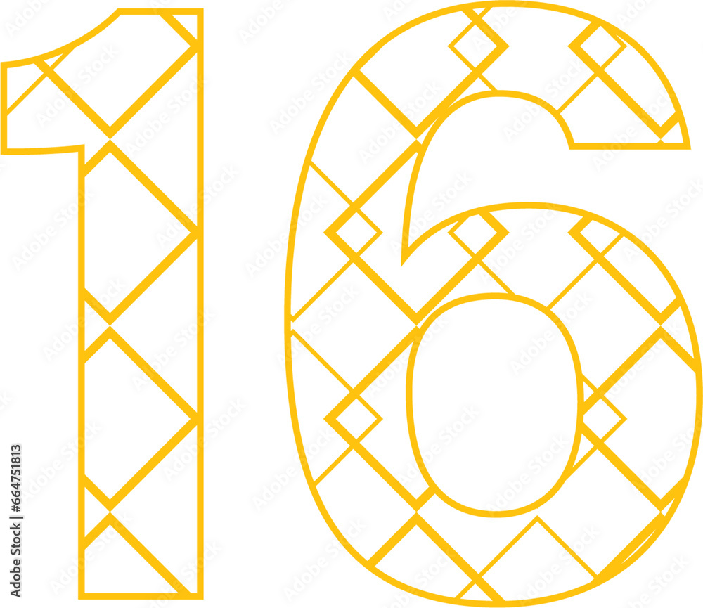 Digital png illustration of yellow 16 number on transparent background ...