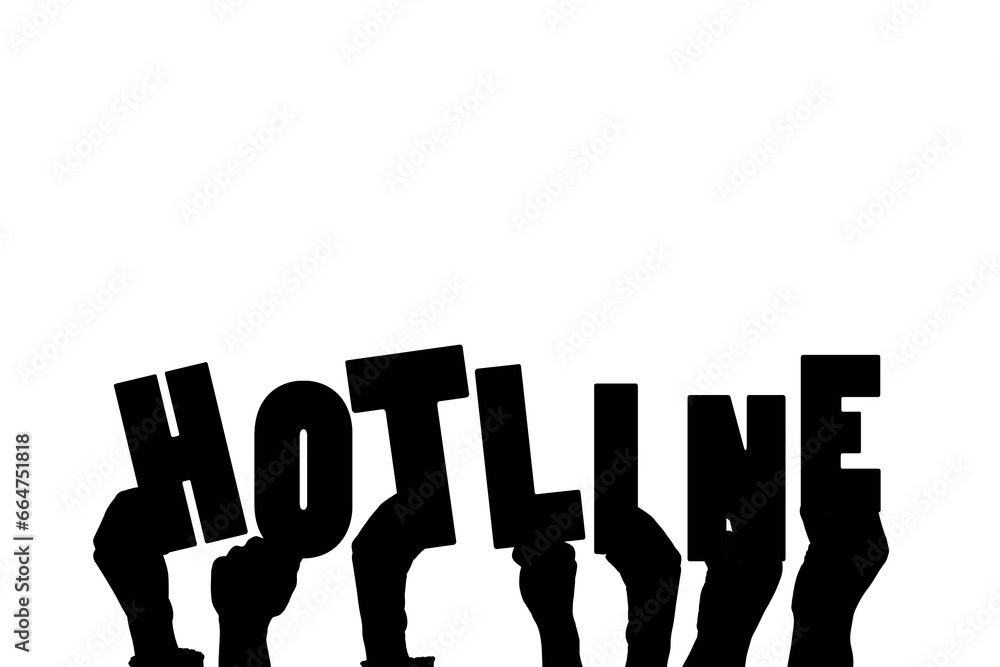 Digital png illustration of hands and hotline text on transparent ...