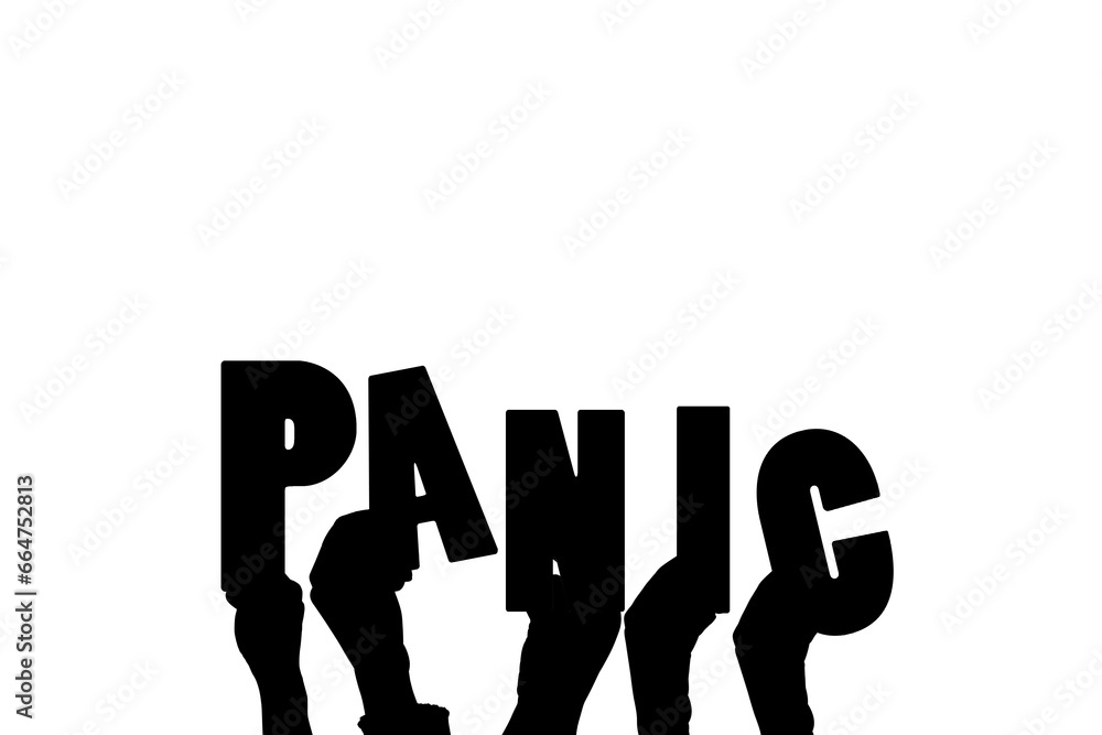 Digital png illustration of hands and panic text on transparent ...