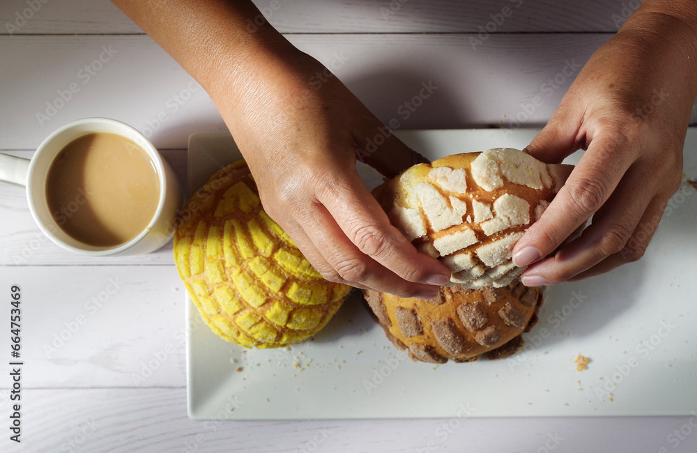 Hands of Mexican Hispanic woman . Concept of taking food with hands or ...
