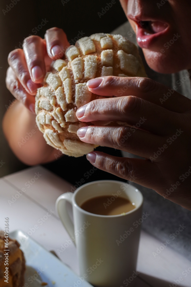 Hands of Mexican Hispanic woman . Concept of taking food with hands or ...