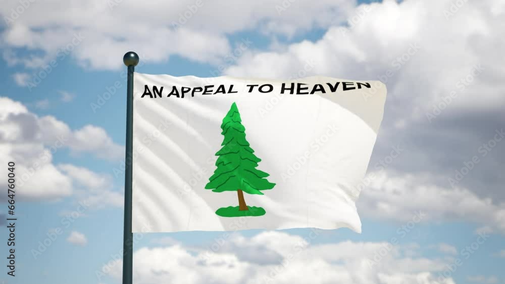 Liberty Tree flag flutters in the wind. Historycal 1775 Pine Tree flag ...