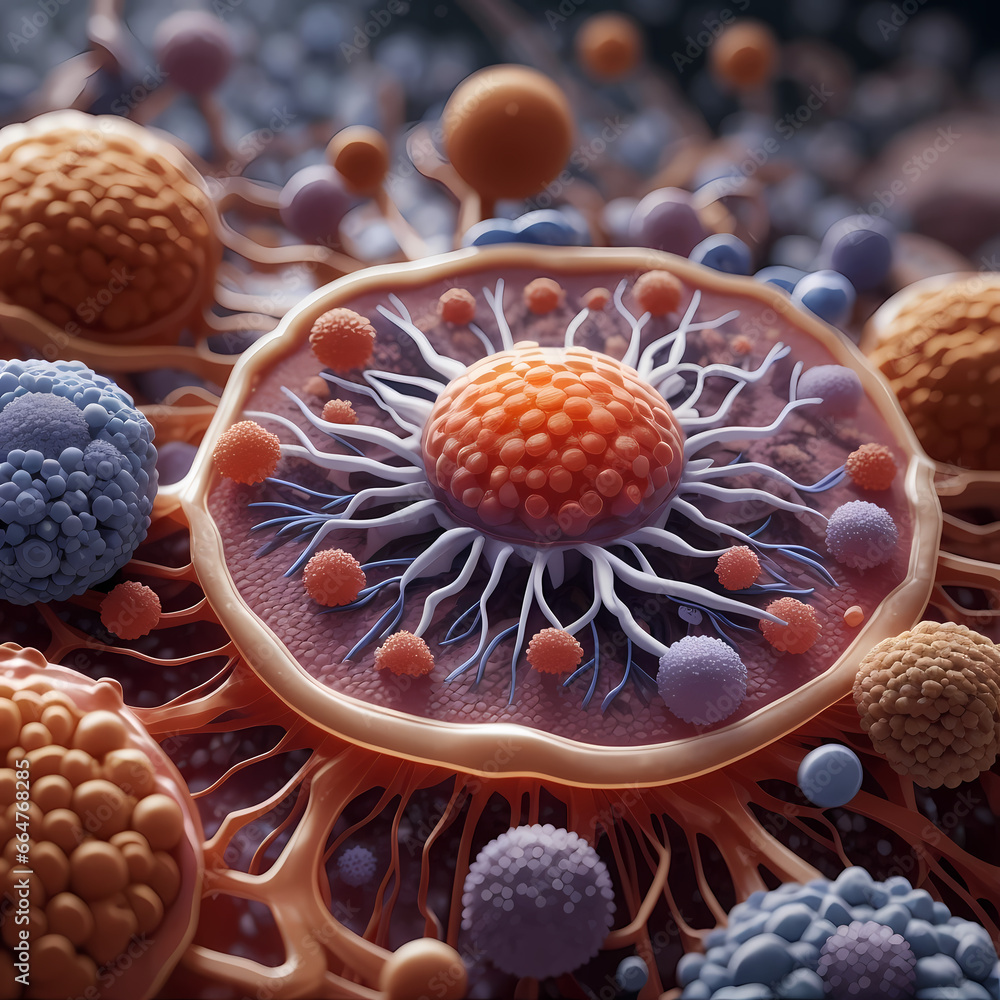 Cancer malignant cells. Bacteria molecules. Abnormal modifying ...