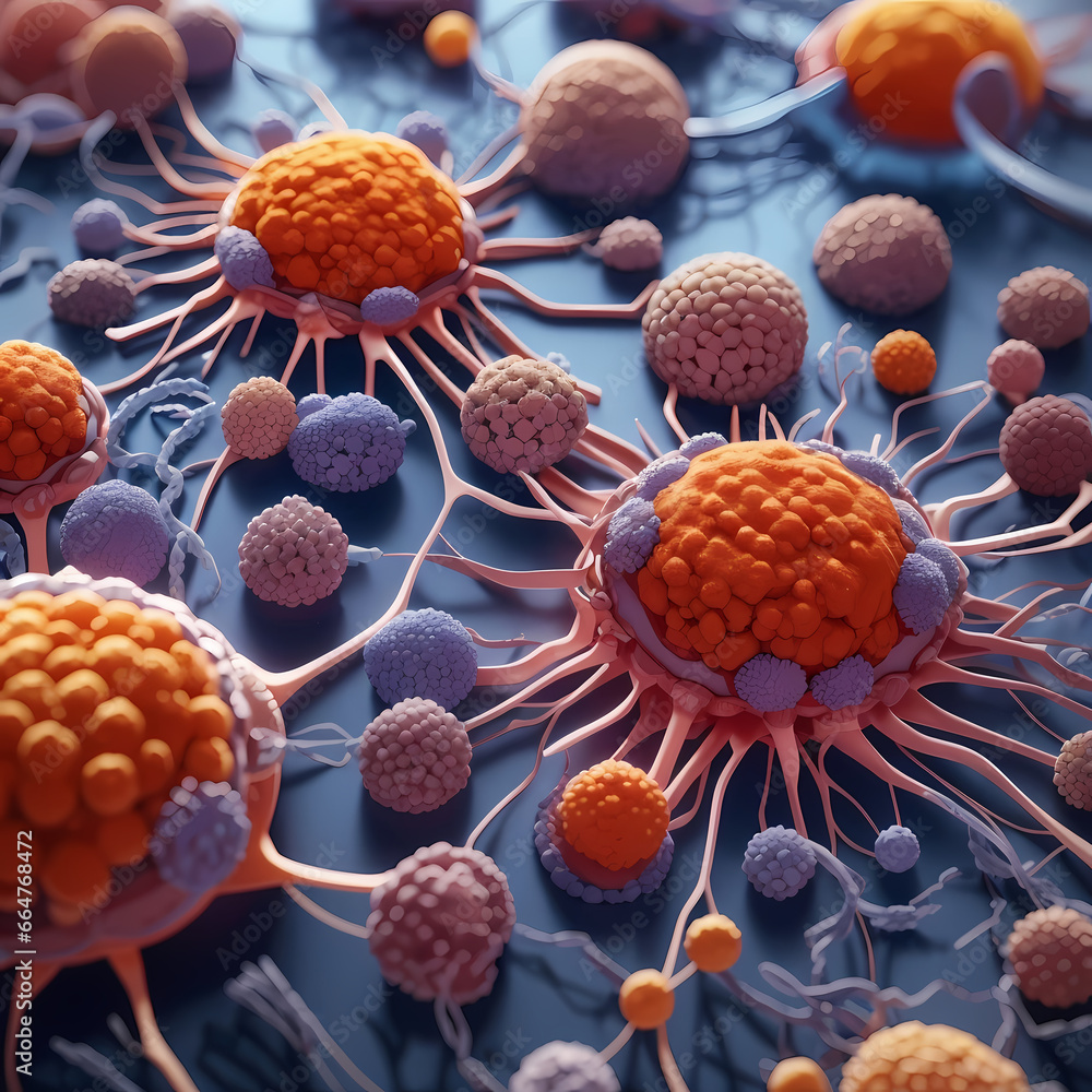 ภาพประกอบสต็อก Cancer malignant cells. Bacteria molecules. Abnormal ...