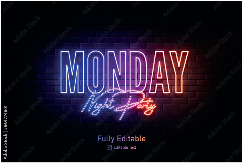 Vector neon effect logo for neon text effect and neon light night party ...