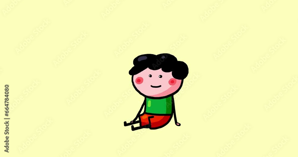 Cartoon kid character animated Tomek boy isolated sit down on the floor ...