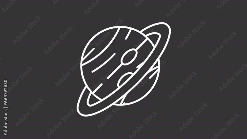 2D white simple thin line animation of saturn, HD video with ...