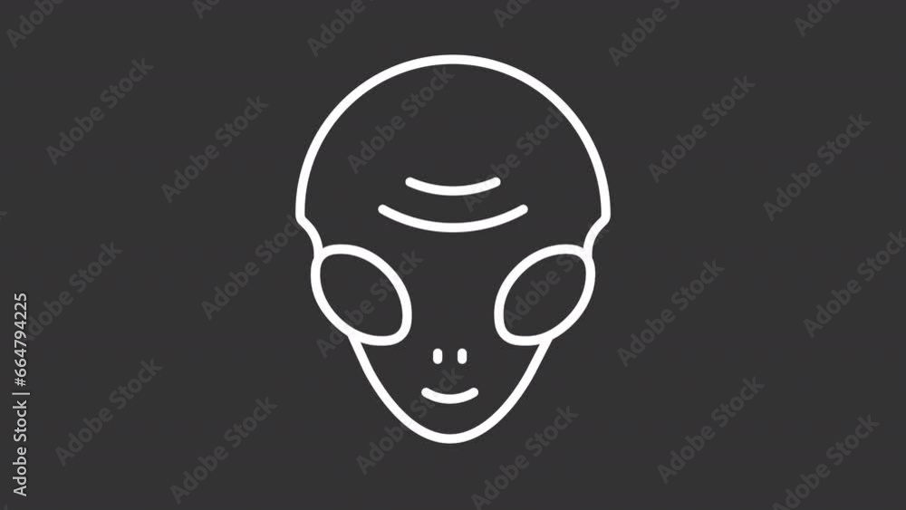 2D white simple thin line animation of alien face, HD video with ...