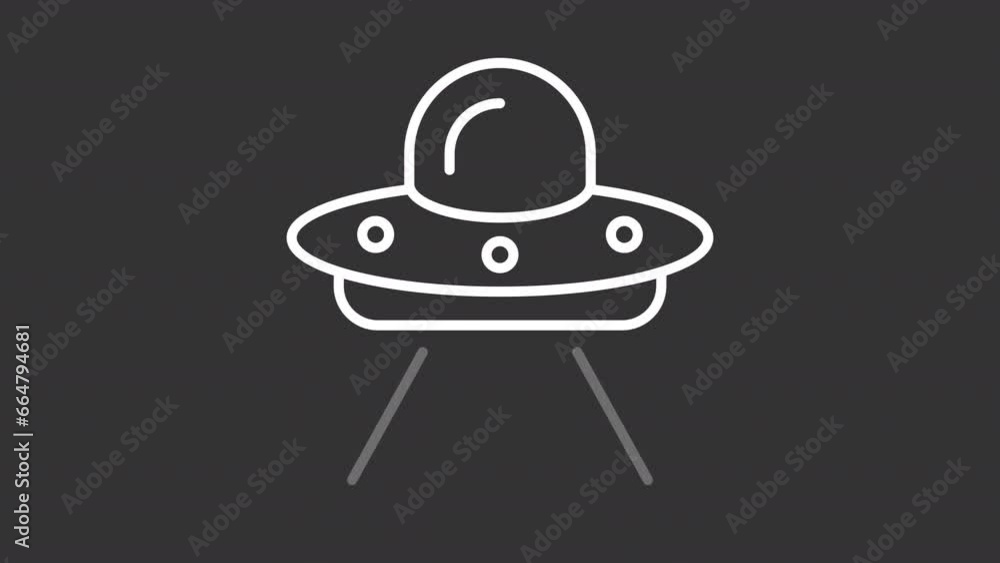 2D white simple thin line animation of UFO, HD video with transparent ...