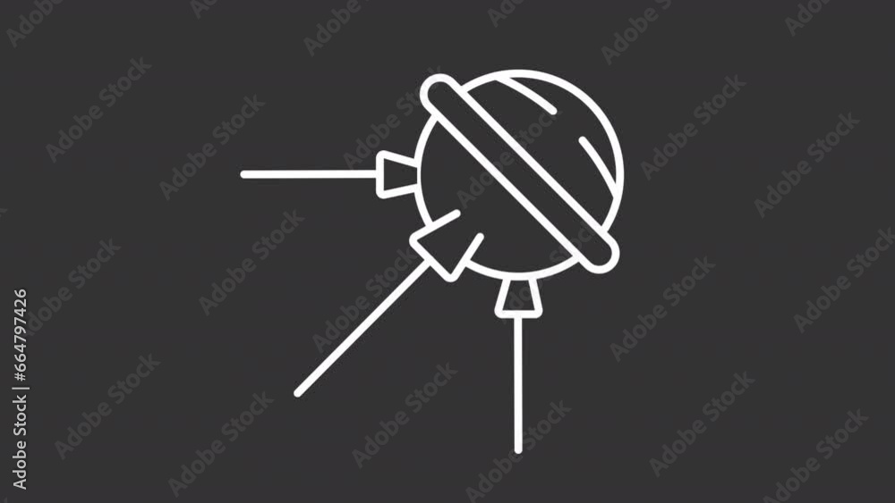 2D white simple thin line animation of sputnik, HD video with ...