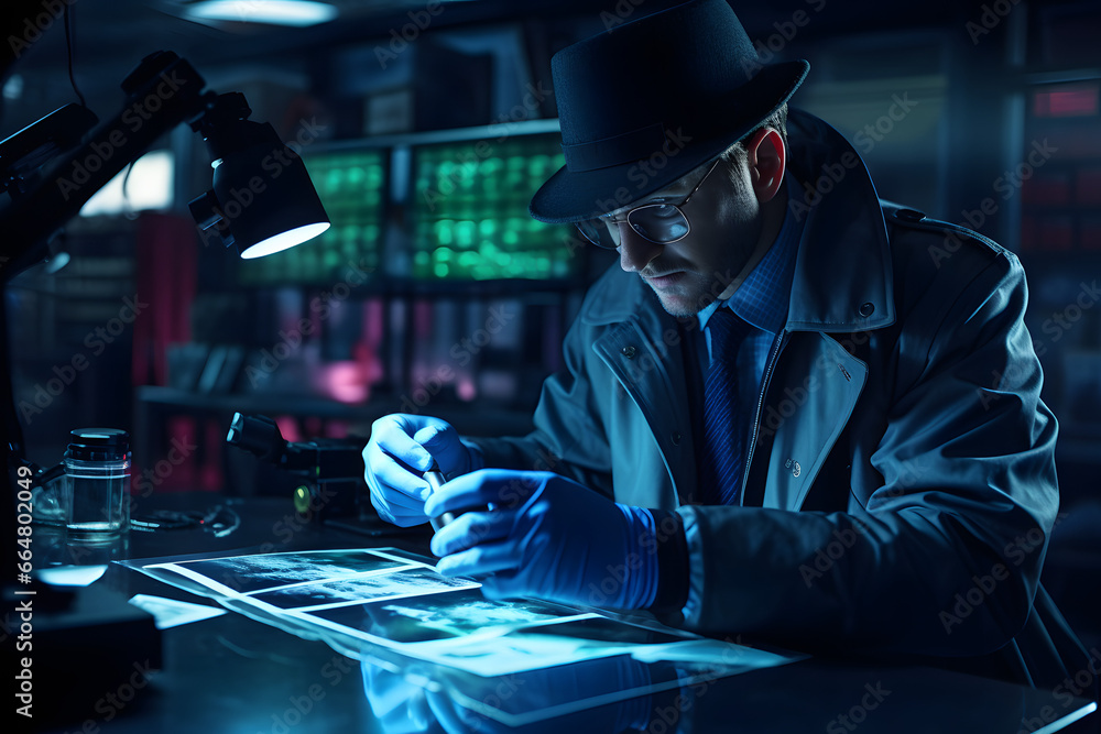 Detective Solving a Complex Crime Case Using Modern Technology Stock ...