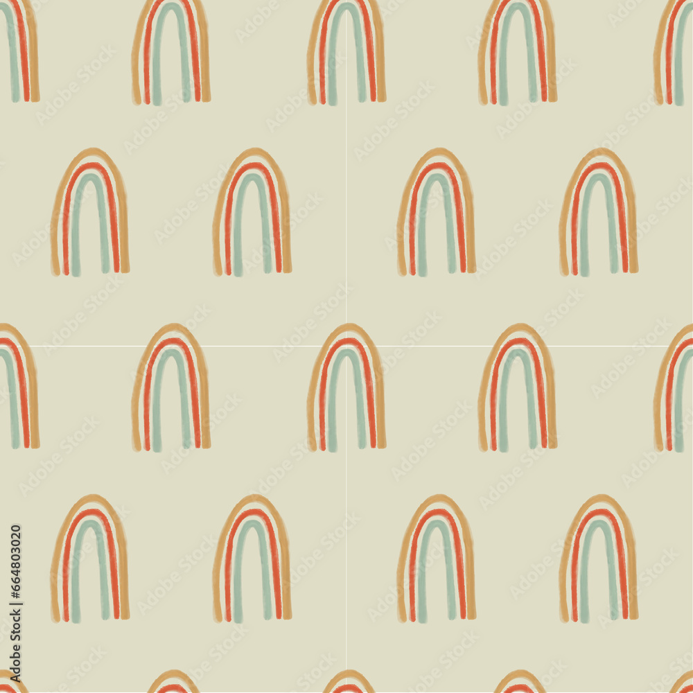 Boho rainbow seamless pattern in beige color. Hand drawing style ...