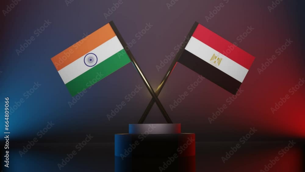 Egypt And India Flags Crossed Together in dark blue and red Background ...
